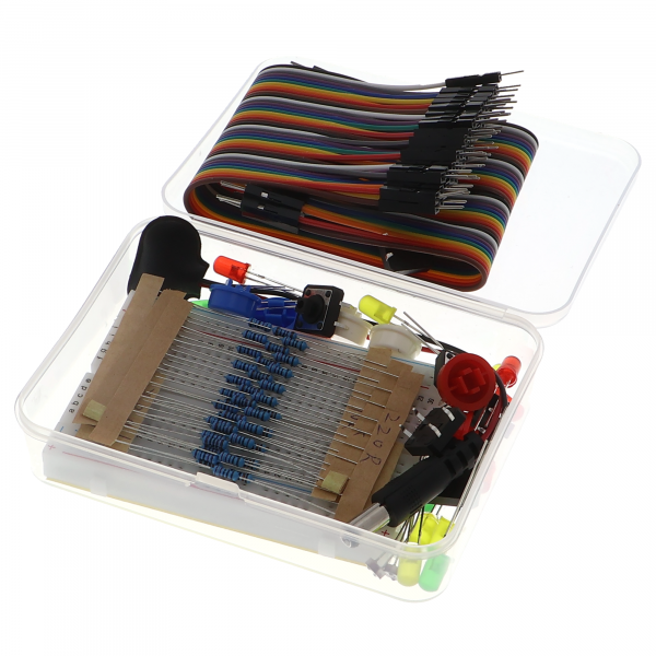 Mini-Kit - LEDs, switches, resistors, battery clamp, Dupont cable ...