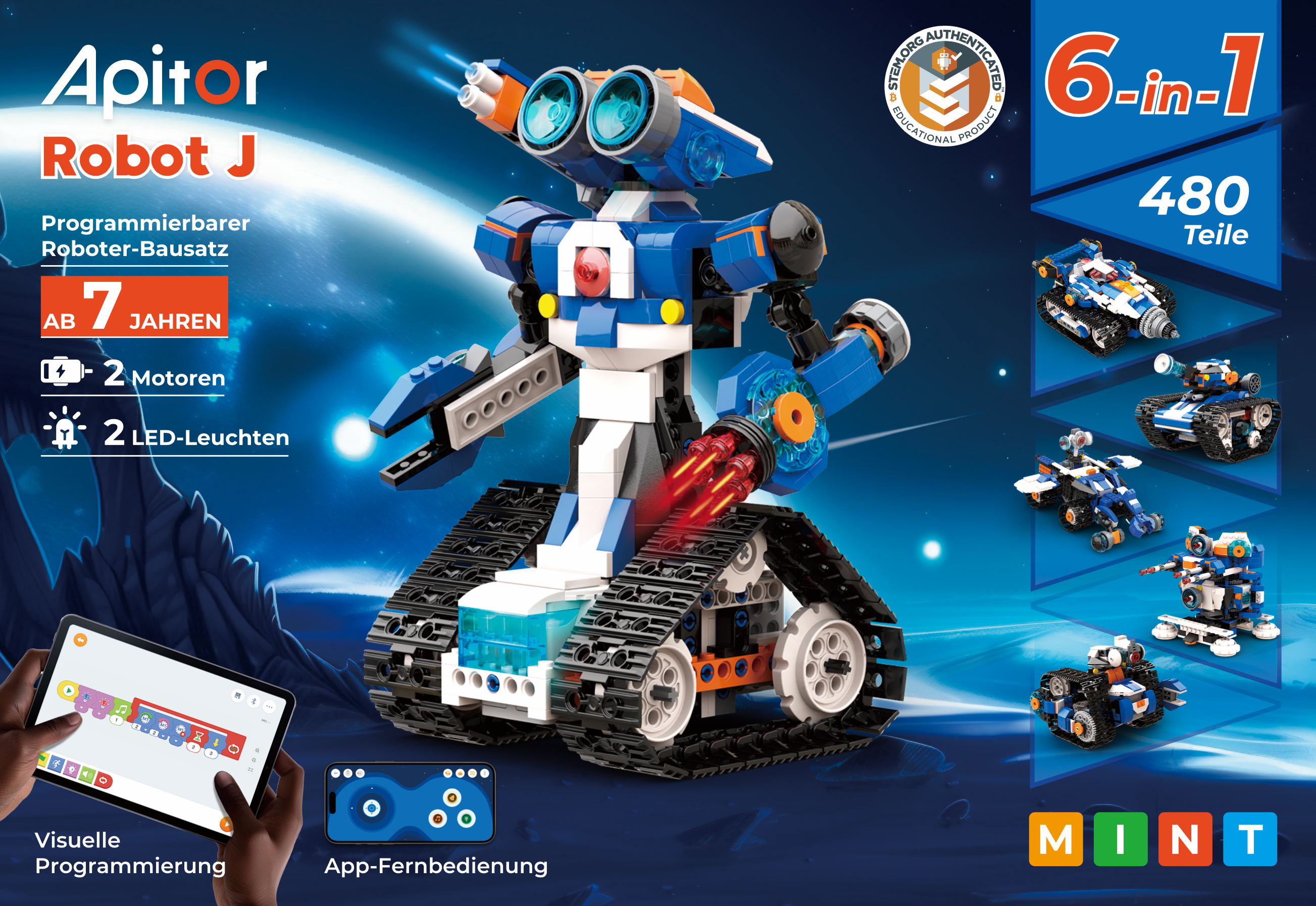 Apitor Robot J - 6-in-1 coding space robot kit for beginners buy cheap online | Funduinoshop